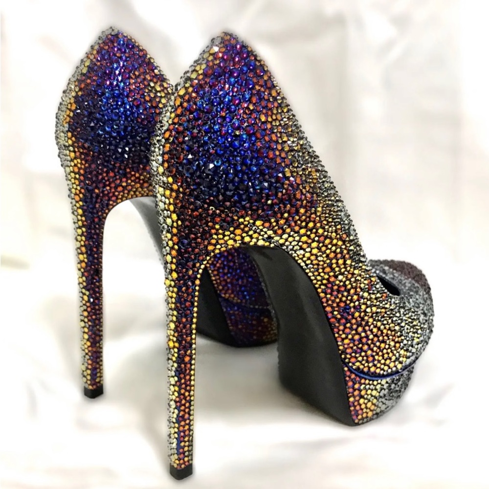Ysl Strass/Crystal Pumps Blue Iridescent Size 36.5 - Gem